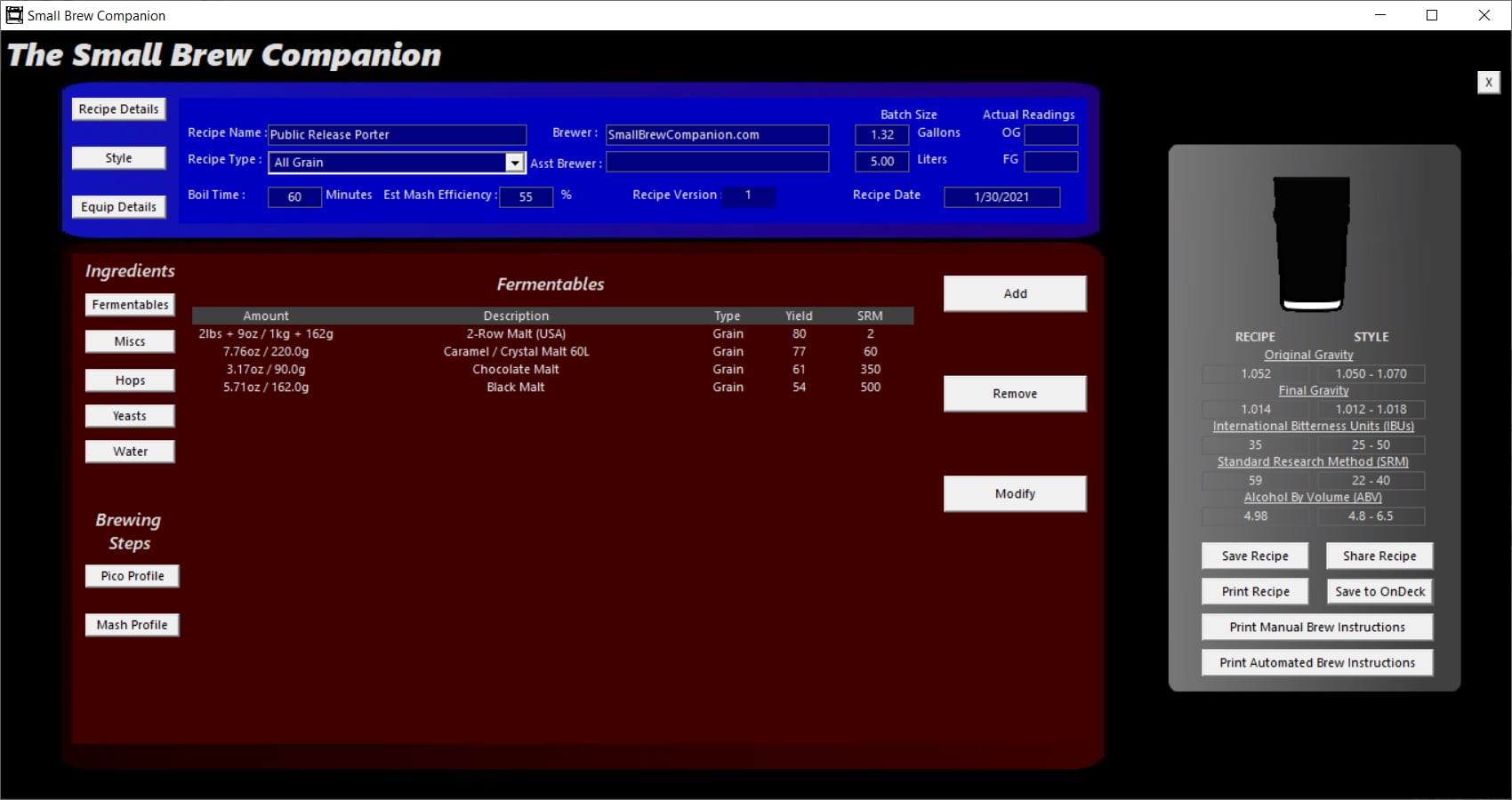 The Small Brew Companion – Making it easy to brew offline since 2020.
