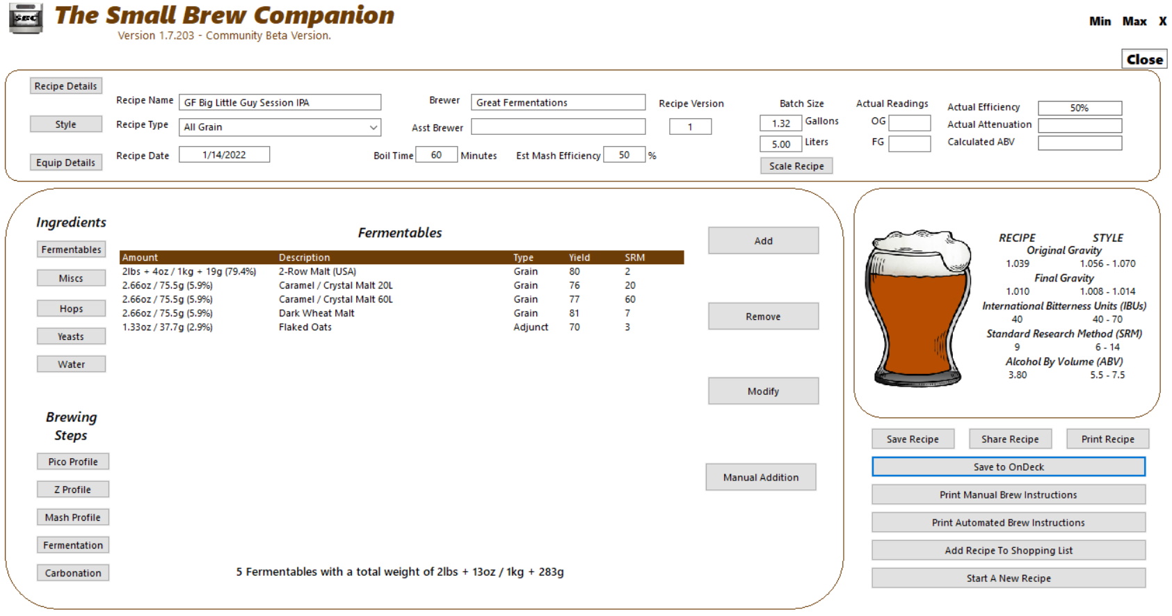The Small Brew Companion – Making it easy to brew offline since 2020.