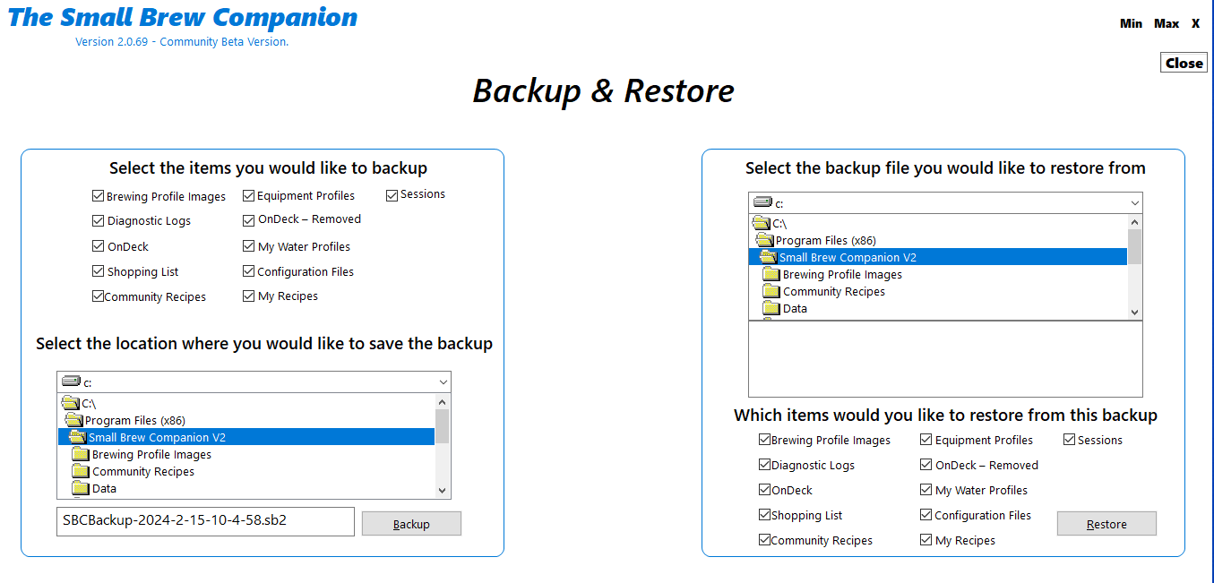 Backup & Restore – The Small Brew Companion