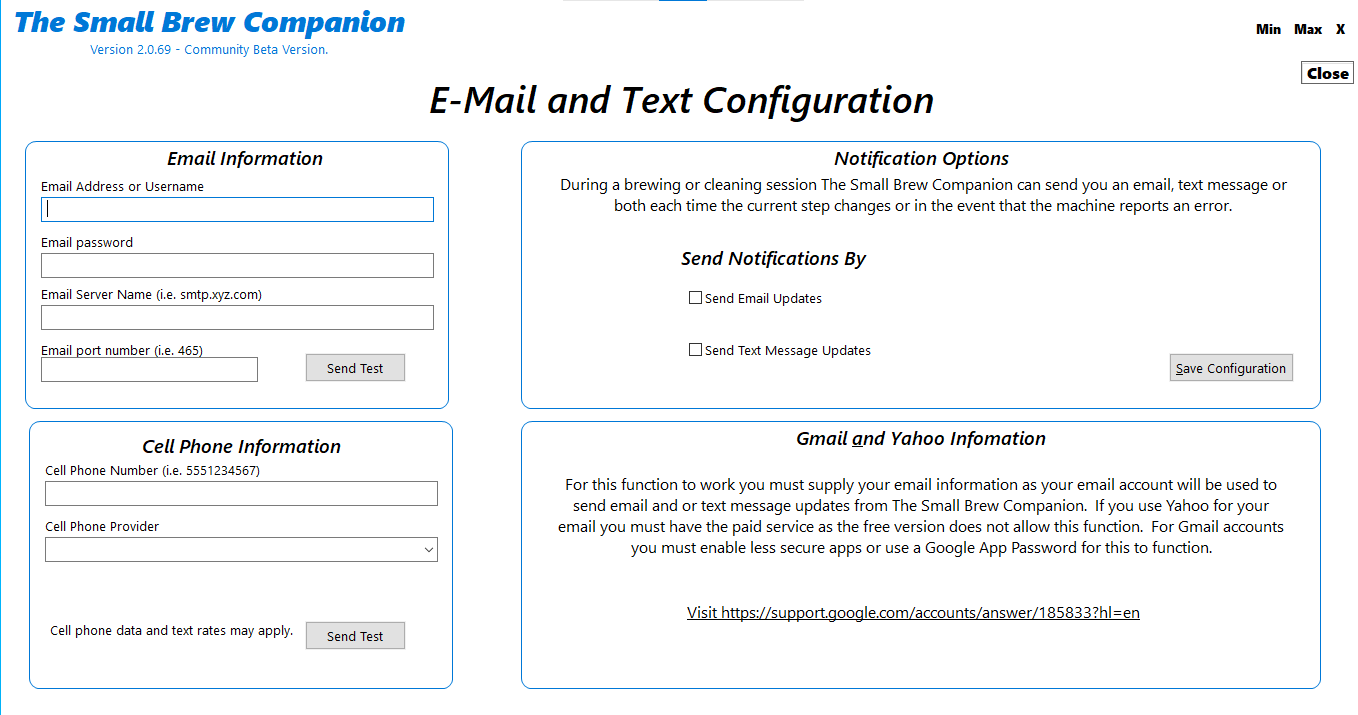 Configure Email & Text Messaging – The Small Brew Companion